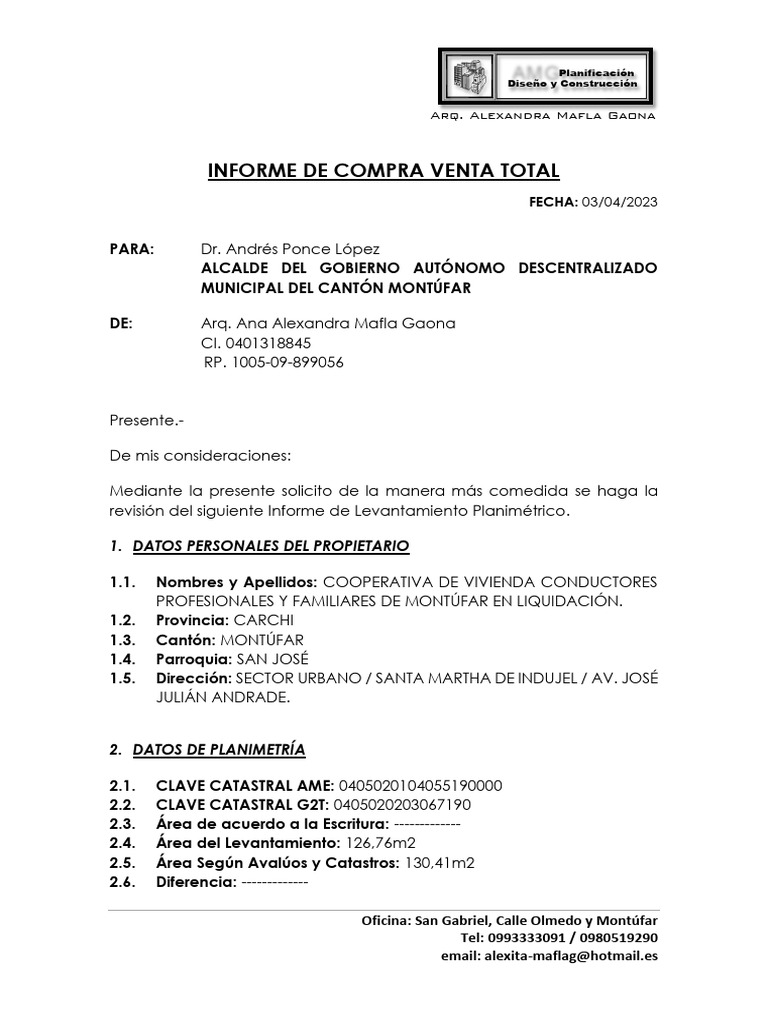 FORMATO DE INFORME PARA COMPRA VENTA | PDF