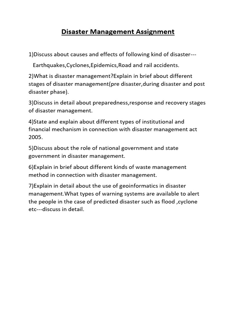 Disaster Management Assignment Overview | PDF