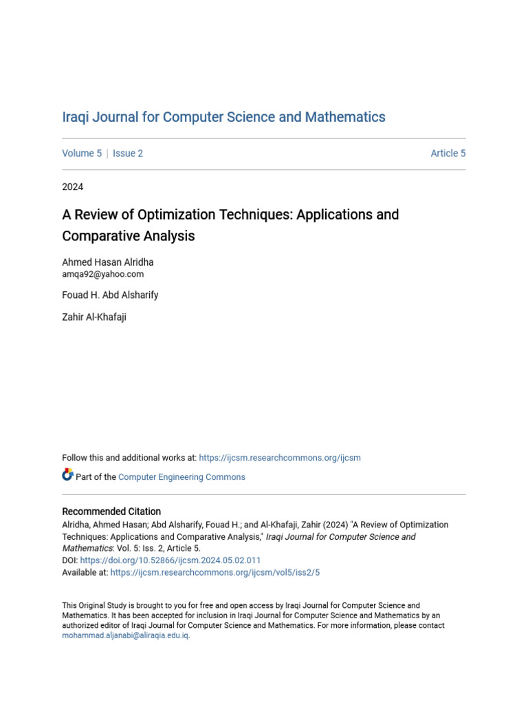 A Review of Optimization Techniques - Applications and Comparative | PDF | Mathematical ...
