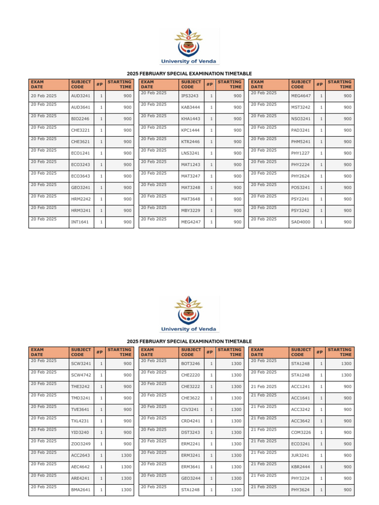 2025 February Special Examination Timetable Updated | PDF ...