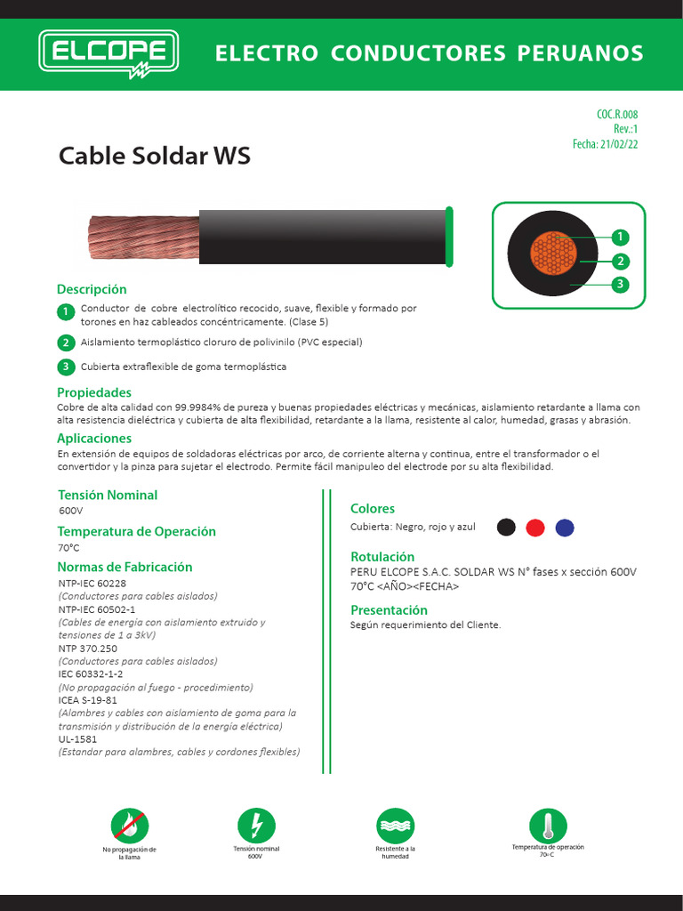 Cable - WS - Marca Elcope | PDF | Aislador (Electricidad) | Conductor ...