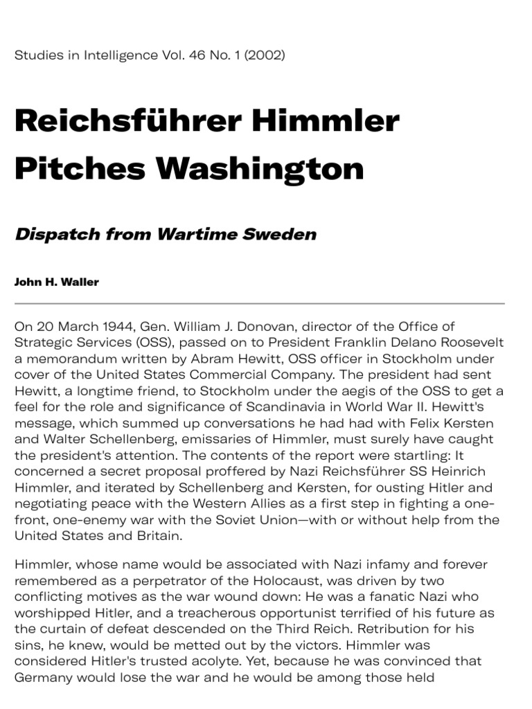 Himmler Pitches Washington | PDF | Heinrich Himmler | German Resistance ...