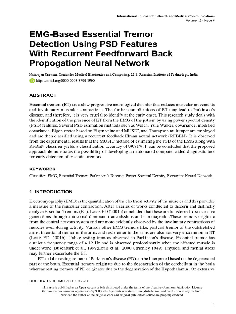 EMG Based Essential Tremor Detection Using PSD Fea | PDF | Spectral Density | Eigenvalues And ...