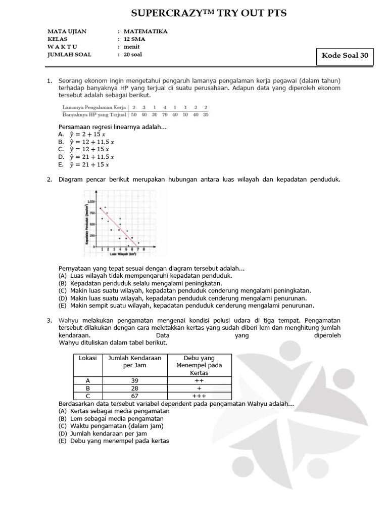 PTS KELAS 11 MTK UMUM (Regresi) | PDF