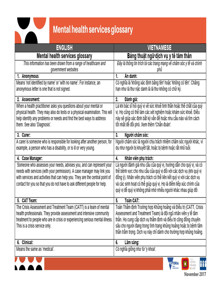 Mental Health Services Glossary Vietnamese | PDF