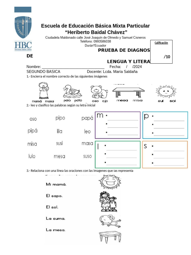 Prueba Diagnóstica de Lengua 2° Básica | PDF