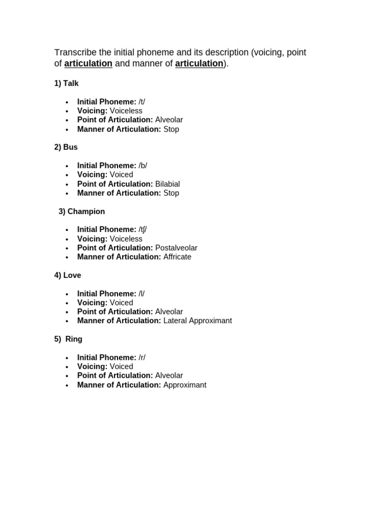 Transcribe The Initial Phoneme and Its Description | PDF
