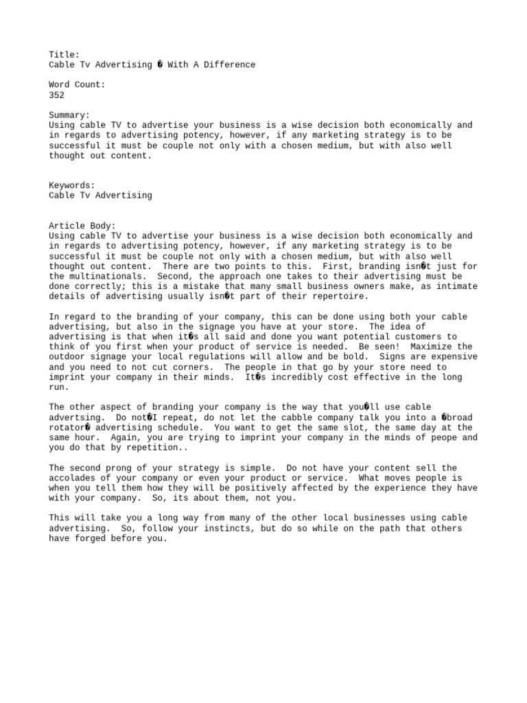 Cable TV Advertising With A Difference | PDF