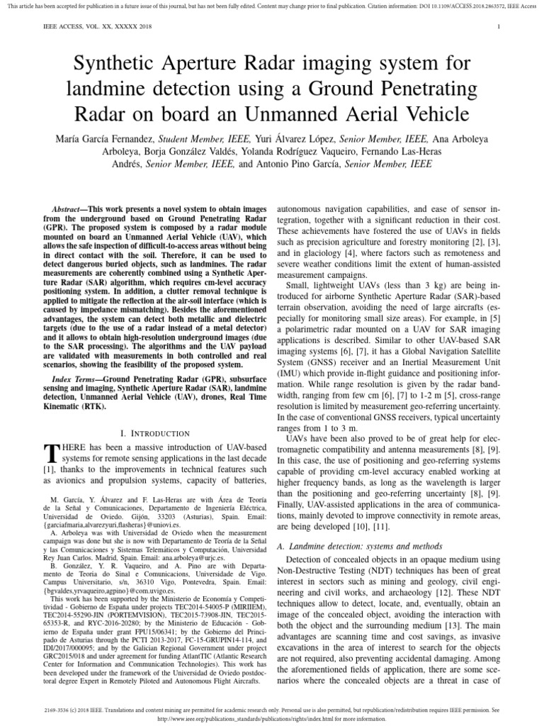 Synthetic Aperture Radar Imaging System For Landmine Detection Using A Ground Penetrating Radar ...