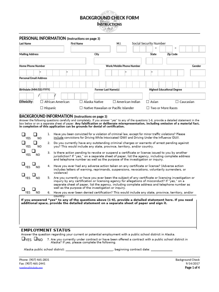 Alaska Background Check Form Guide | PDF | Criminal Record | Race And ...