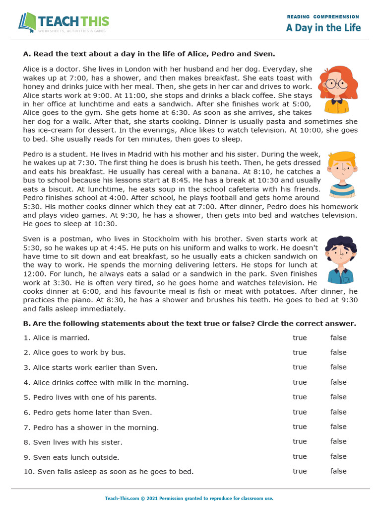 Reading Exercise Daily Routine | PDF | Lunch | Meal