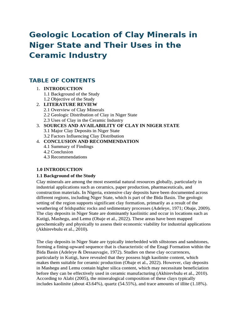 Clay Minerals in Niger State for Ceramics | PDF | Clay | Sedimentary Rock