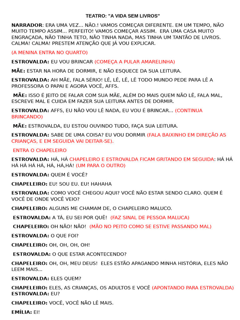 Teatro A Vida Sem Livros | PDF