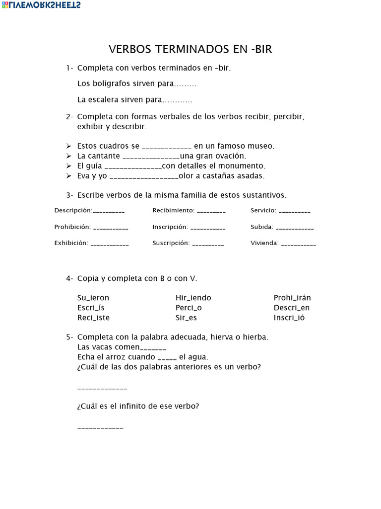 Ejercicios de Verbos en -bir y Más | PDF