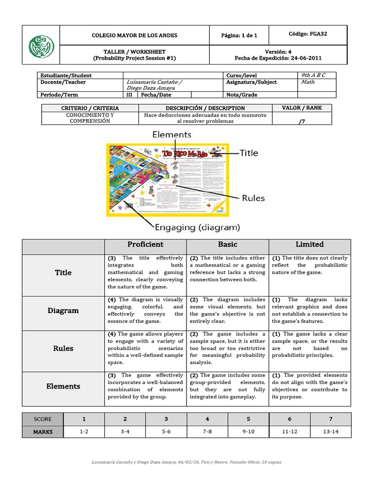 9th Grade Probability Project Rubric Session #1 - Criterion A | PDF ...