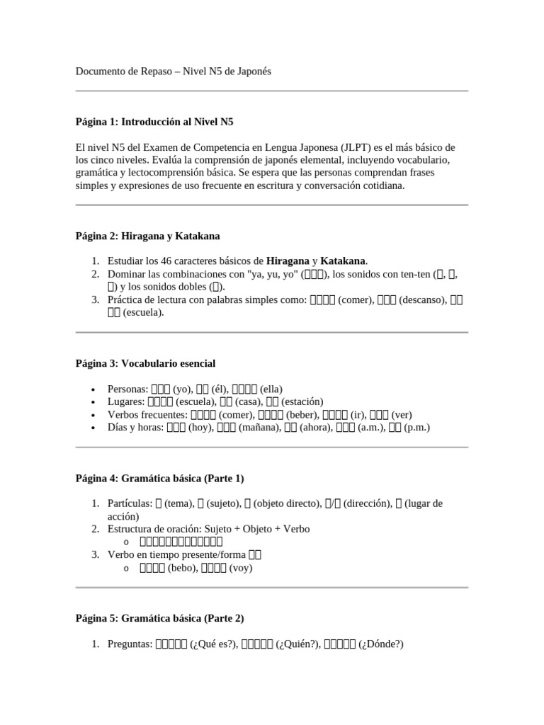 Documento de Repaso | PDF | Idioma japonés | Sistema de escritura japonesa