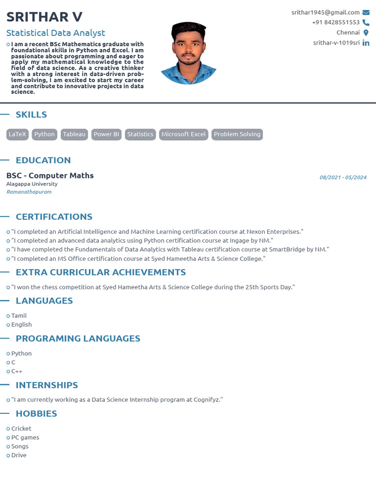 Data Analyst Resume: BSc Mathematics Graduate | PDF