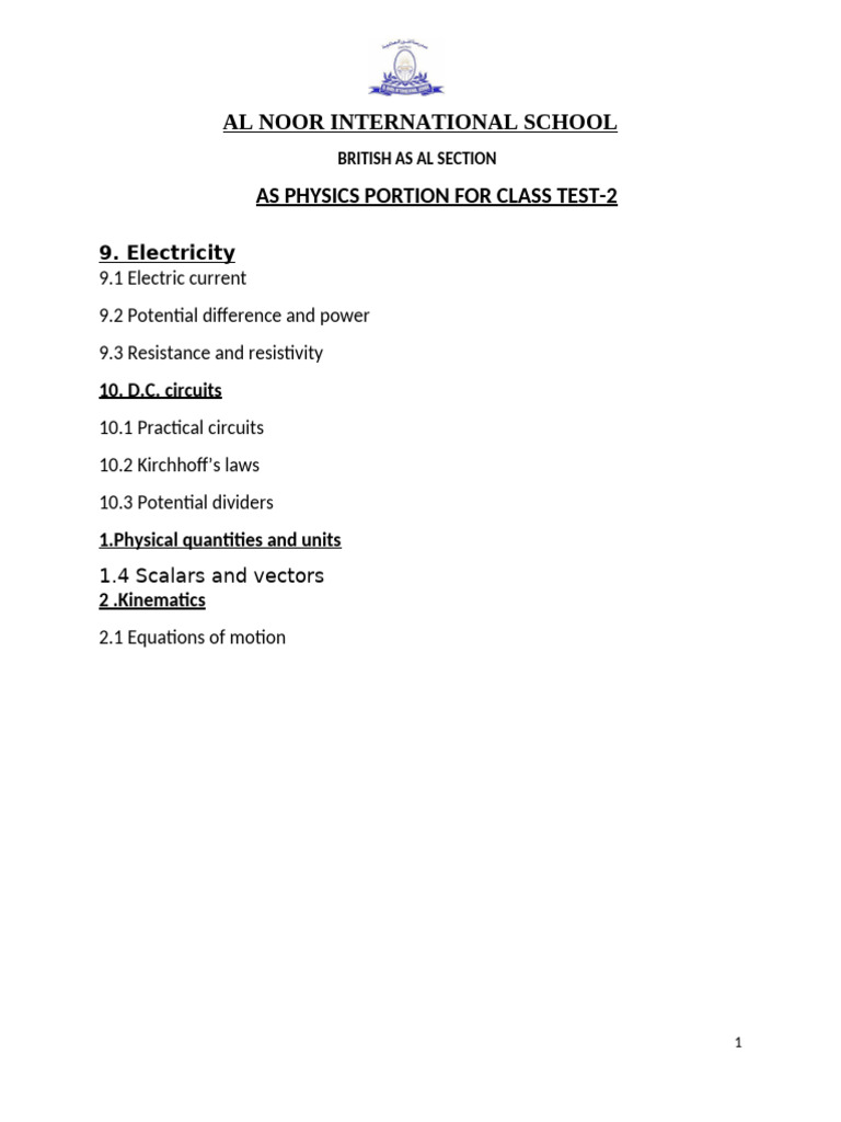 Portion For Second Class Test | PDF
