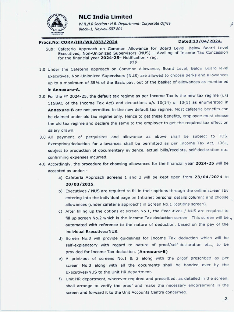 Cafeteria Allowance Tax Notification 2024 | PDF | Employee Benefits | Taxes