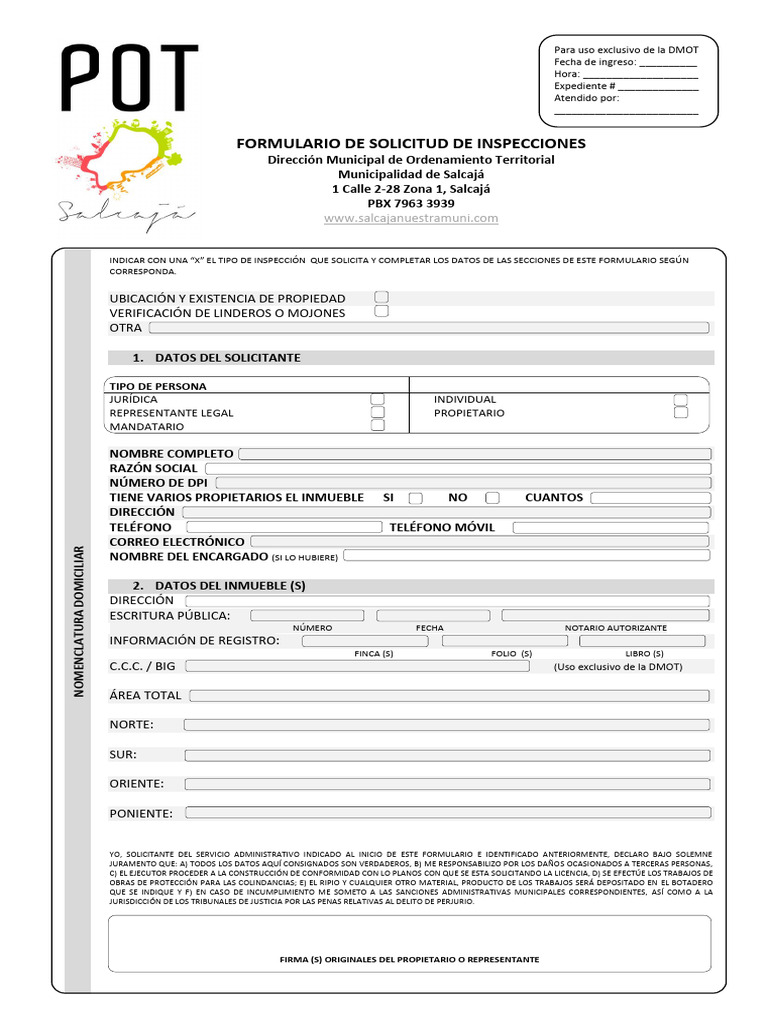 Formulario de Solicitud de Inspecciones | PDF | Justicia | Crimen y violencia