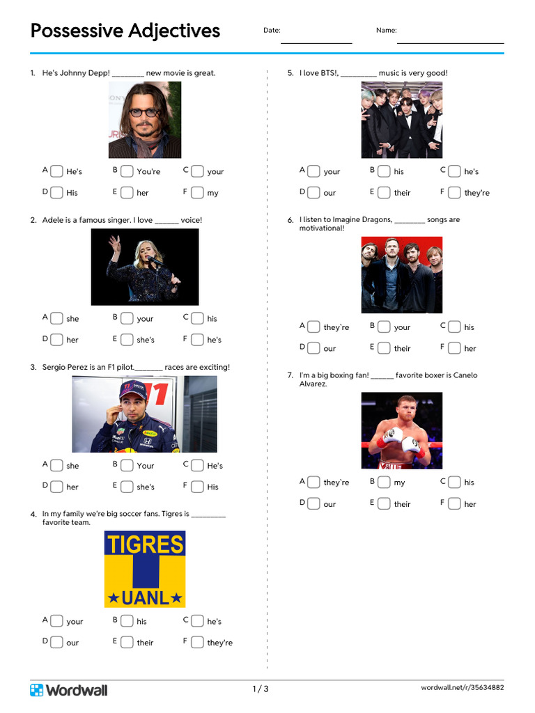 Possessive Adjectives Quiz | PDF