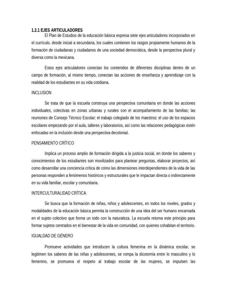 Ejes Articuladores | PDF | Plan de estudios | Inclusión (Educación)