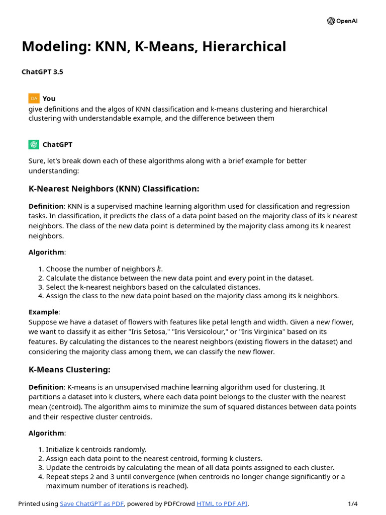 Modeling - KNN, K-Means, Hierarchical | PDF | Cluster Analysis | Statistical Classification