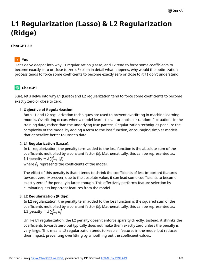 L1 Regularization (Lasso) & L2 Regularization (Ridge) | PDF | Loss ...
