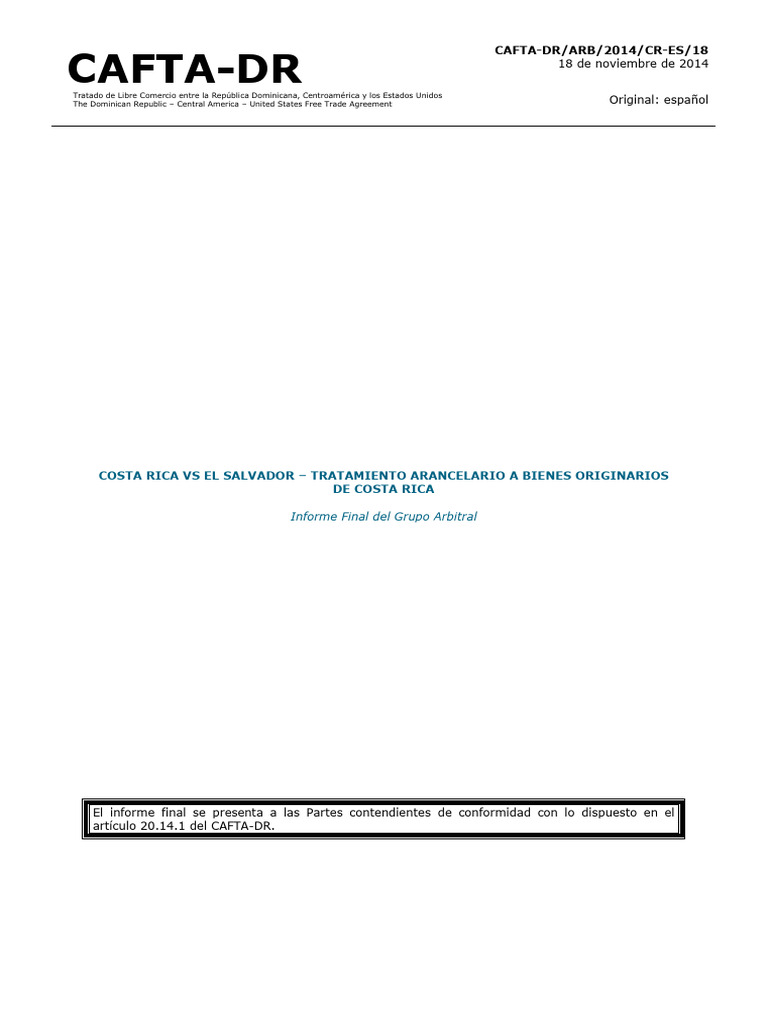 Cafta Informe Grupo Arbitral Multilateralidad Cafta | PDF | Organización de Comercio Mundial ...