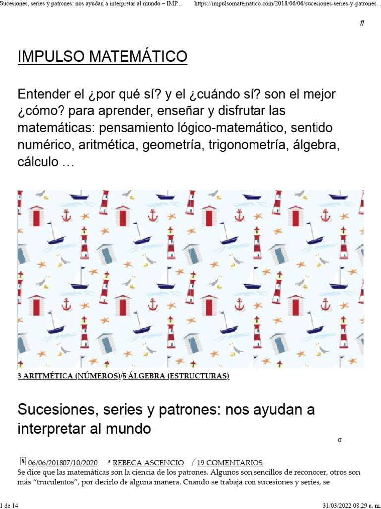 Sucesiones, Series y Patrones Nos Ayudan A Interpretar Al Mundo ...