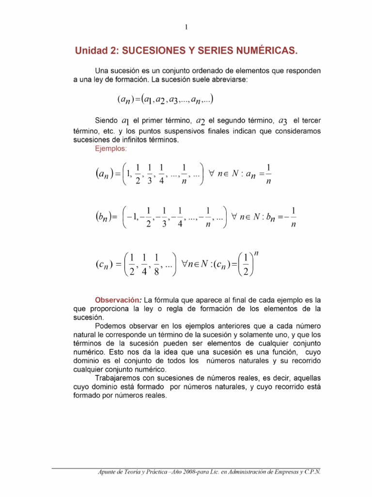 SUCESIONES Y SERIES NUMRICAS - unidad_2 | PDF
