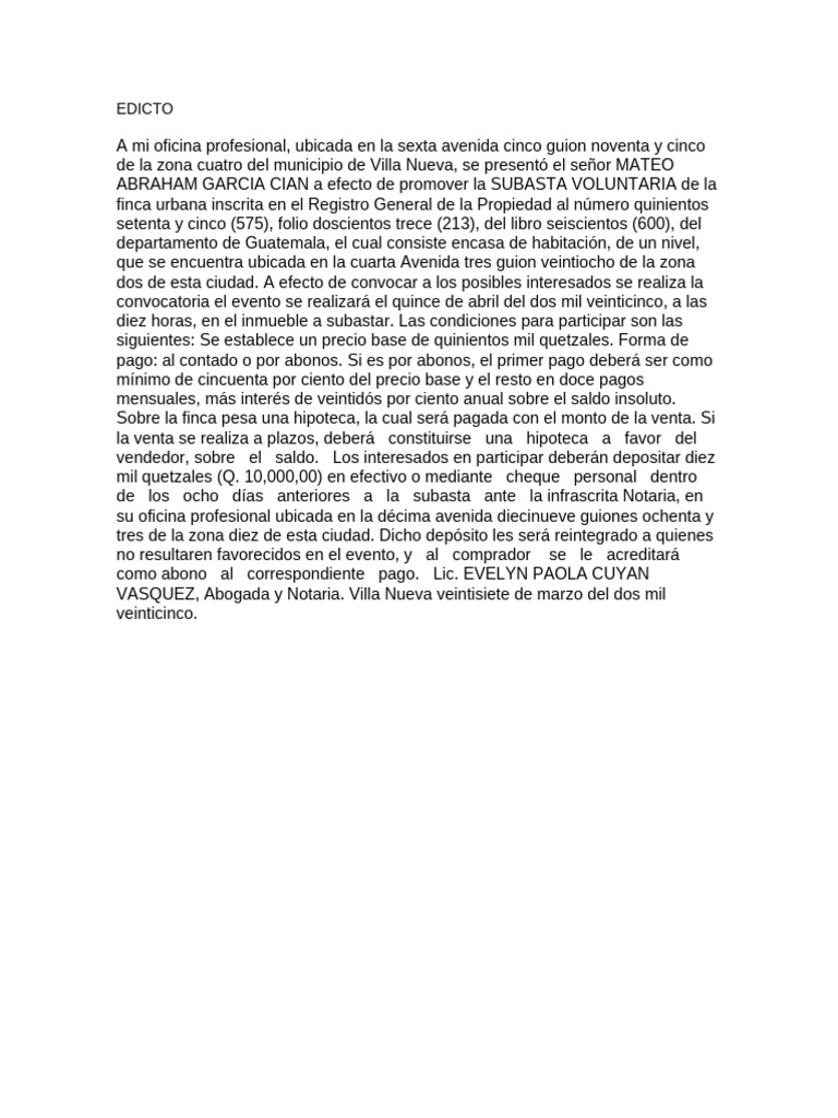 Edicto Subasta | PDF