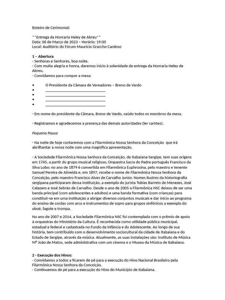 Cerimônia de Entrega da Honraria Heley | PDF | Orquestras