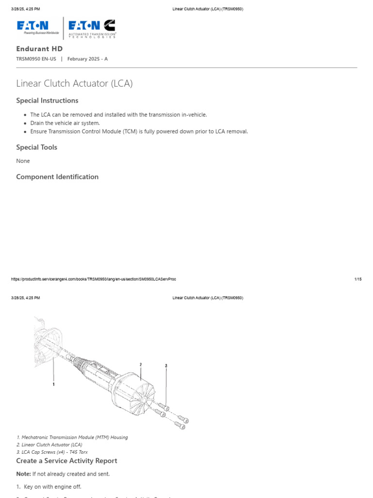 Linear Clutch Actuator (LCA) (TRSM0950) | PDF | Clutch | Electrical ...