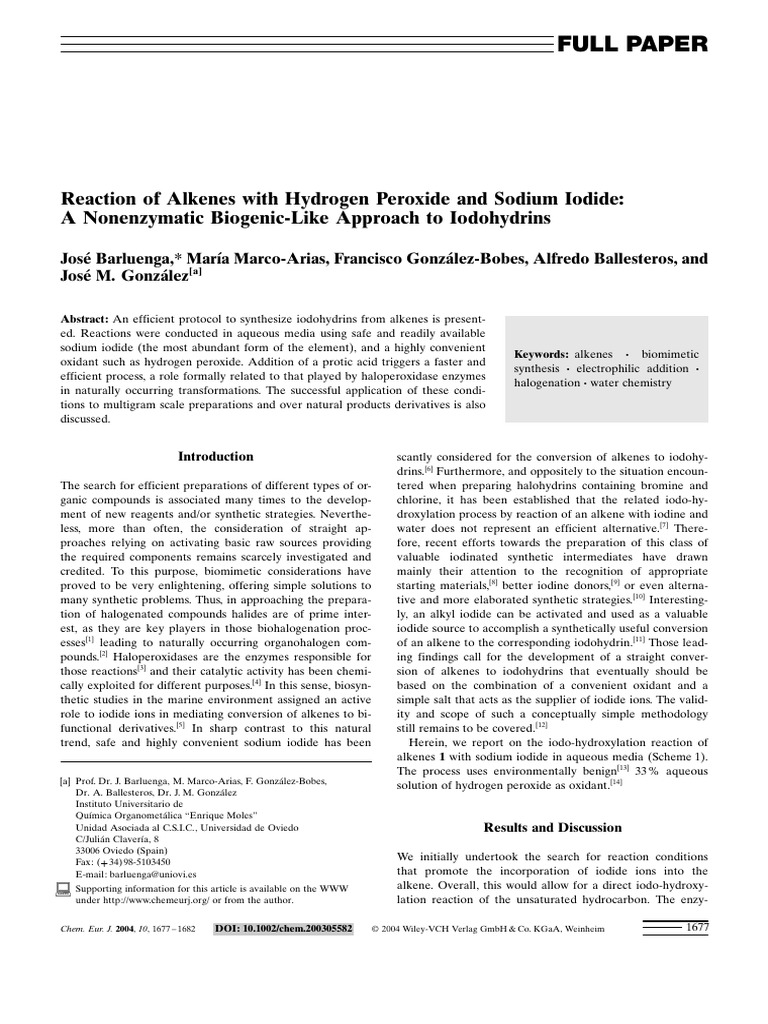 Reaction of Alkenes With Hydrogen Peroxide and Sodium Iodide: A ...