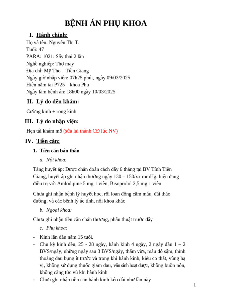 Bệnh Án AUB-L Nhóm 2.1 | PDF