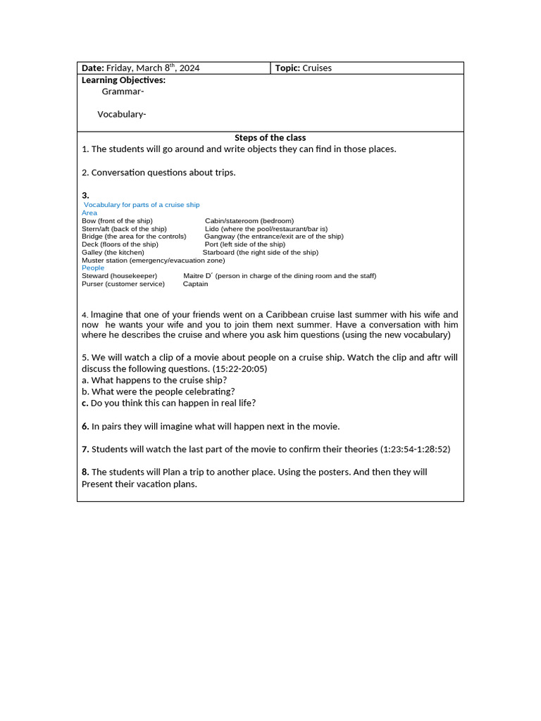 Conversation Club Planning Sheet | PDF