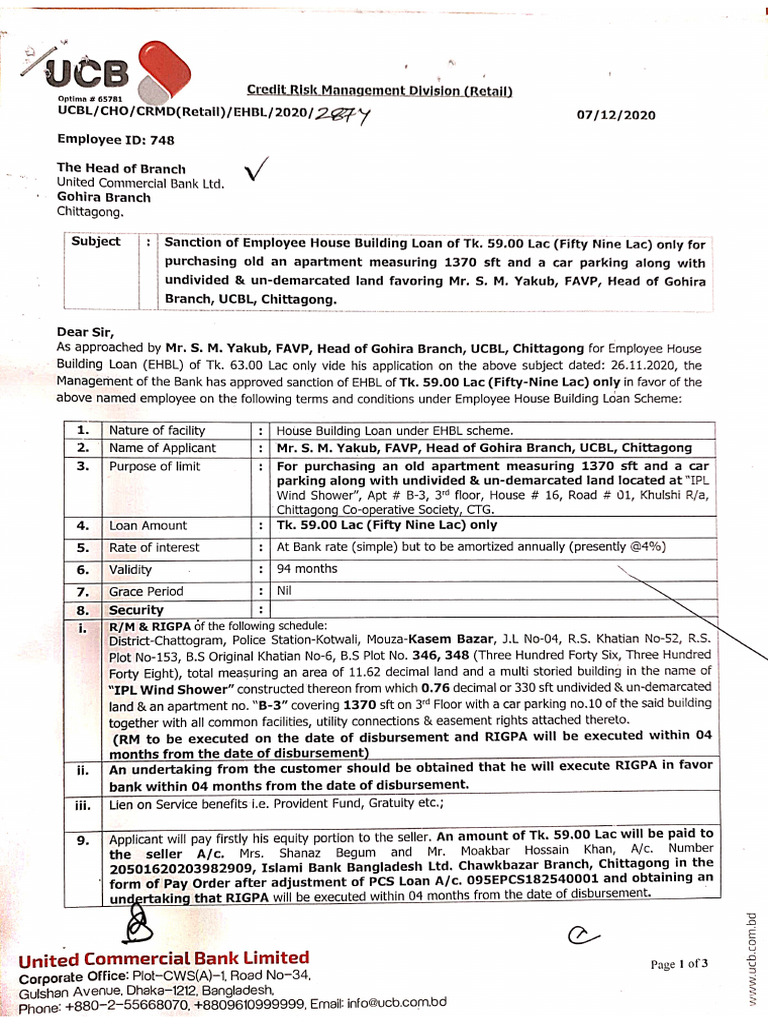Saction EHBL MR SM Yakub | PDF