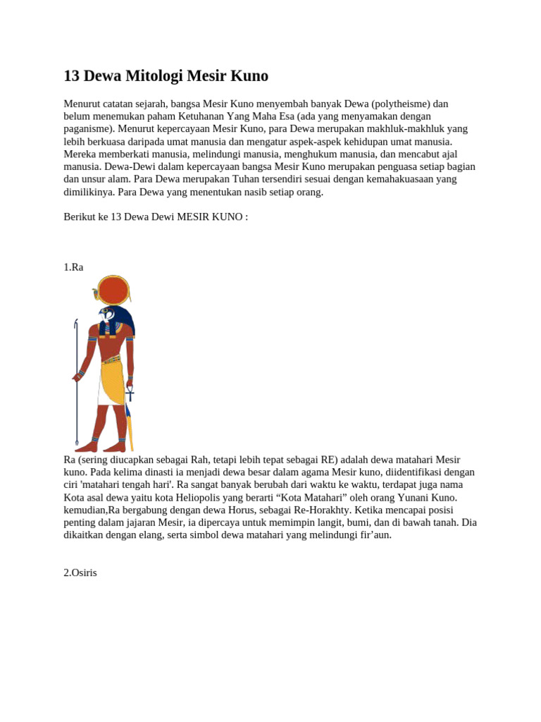 13 Dewa Utama Mitologi Mesir Kuno | PDF