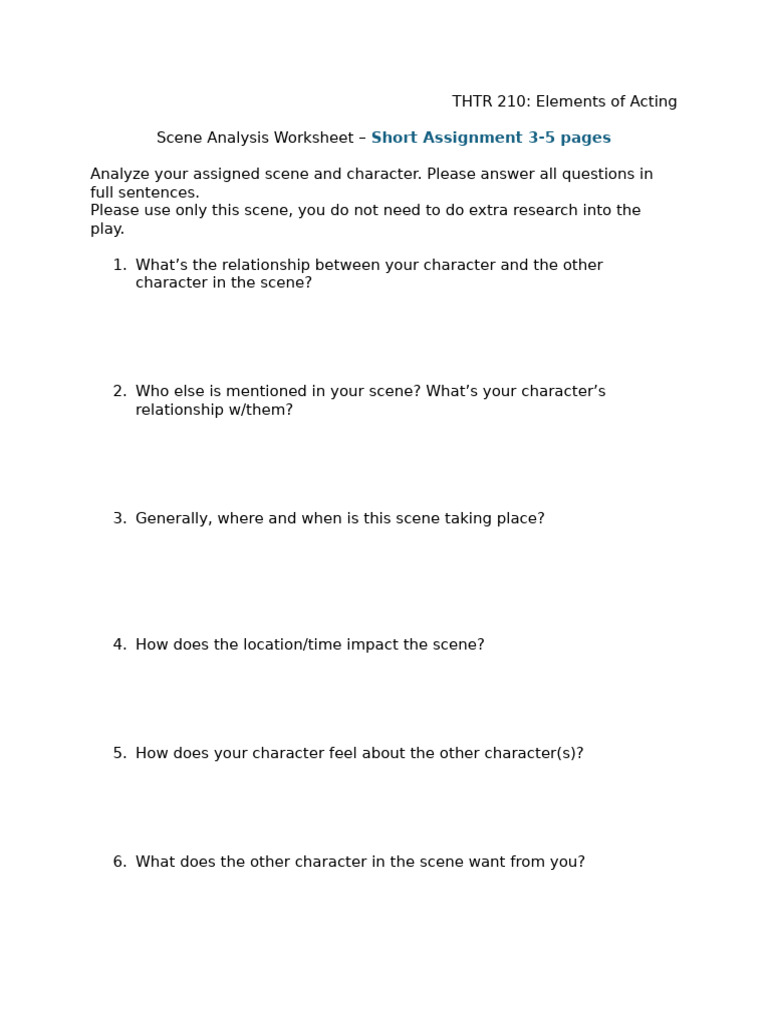 Scene Analysis Worksheet Guide | PDF