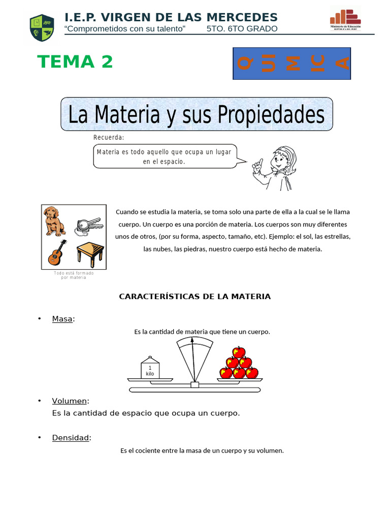 Ficha La Materia y Sus Propiedades para Quinto de Primaria | PDF ...