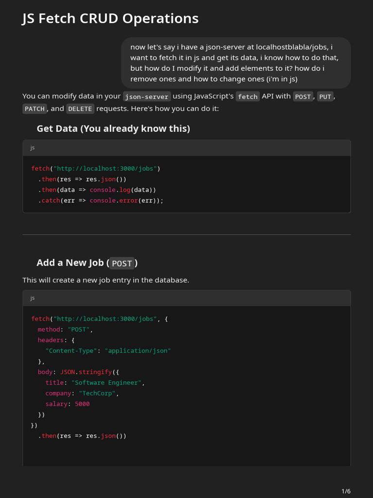 JS Fetch CRUD Operations | PDF | Ajax (Programming) | Computer Science