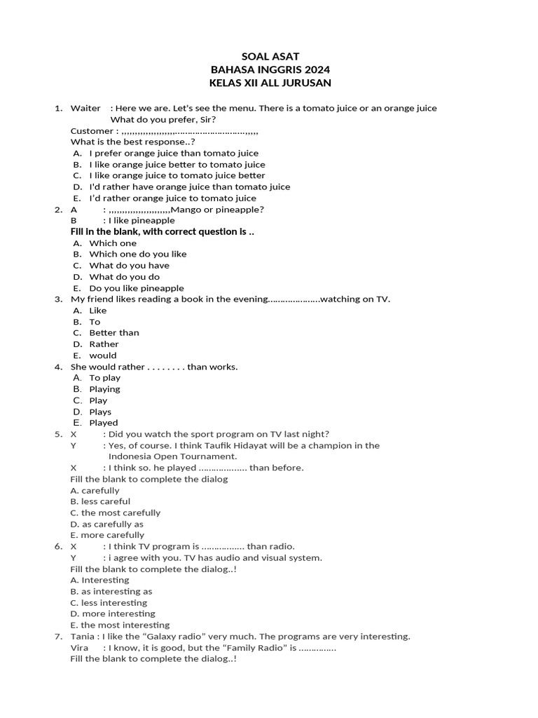 Soal Asat B.inggris Kelas Xii | PDF