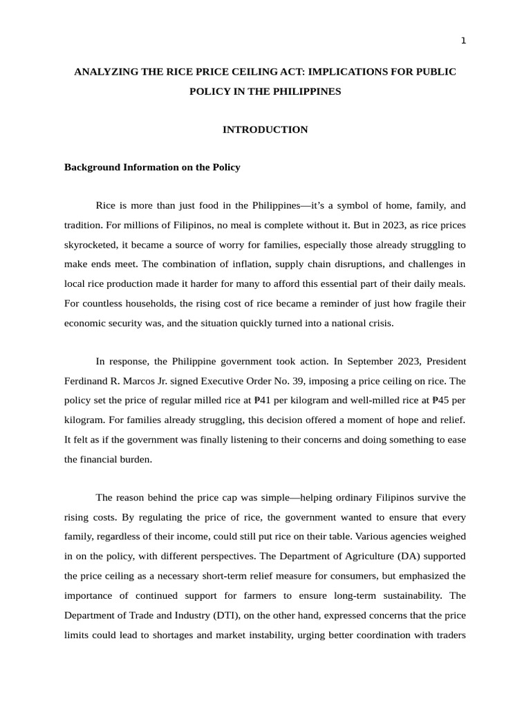 Rice Price Ceiling Act: Impacts in the Philippines | PDF | Policy ...