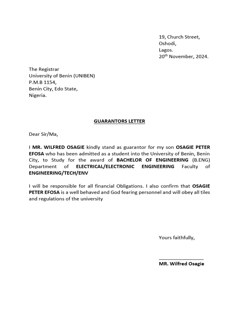 Guarantor Letter | PDF