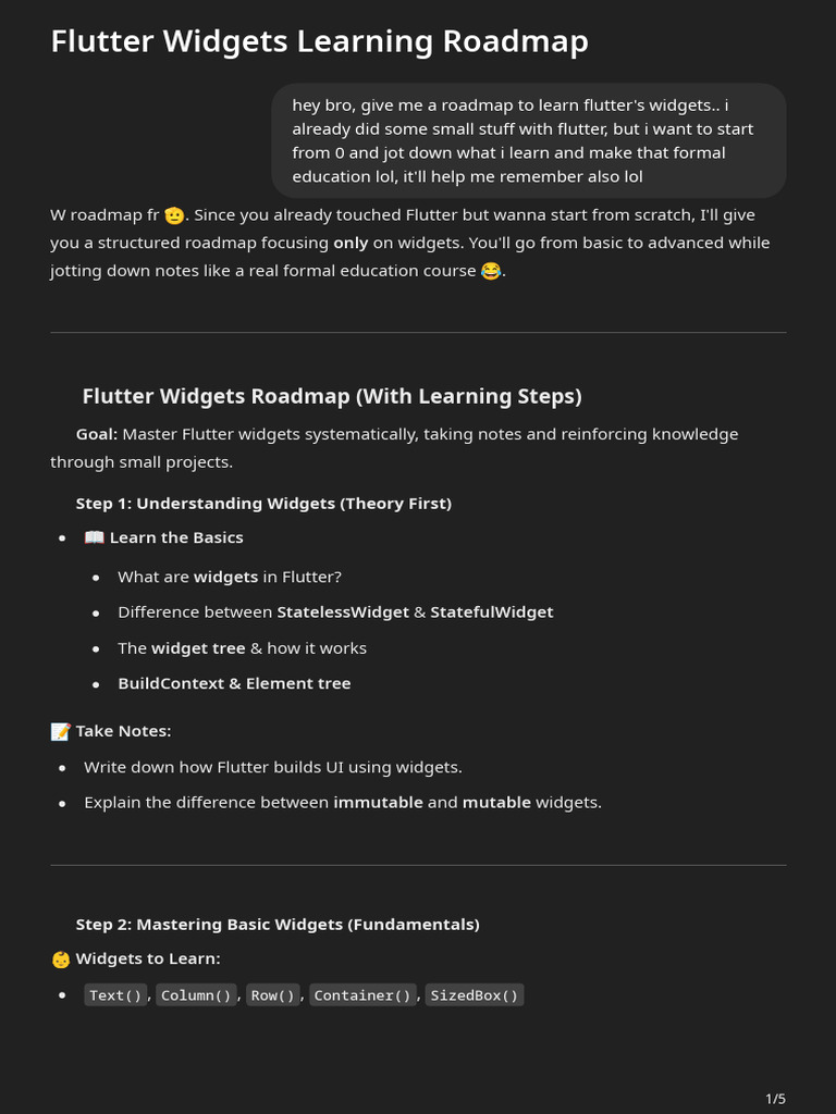 Flutter Widgets Learning Roadmap | PDF | Computing | Software