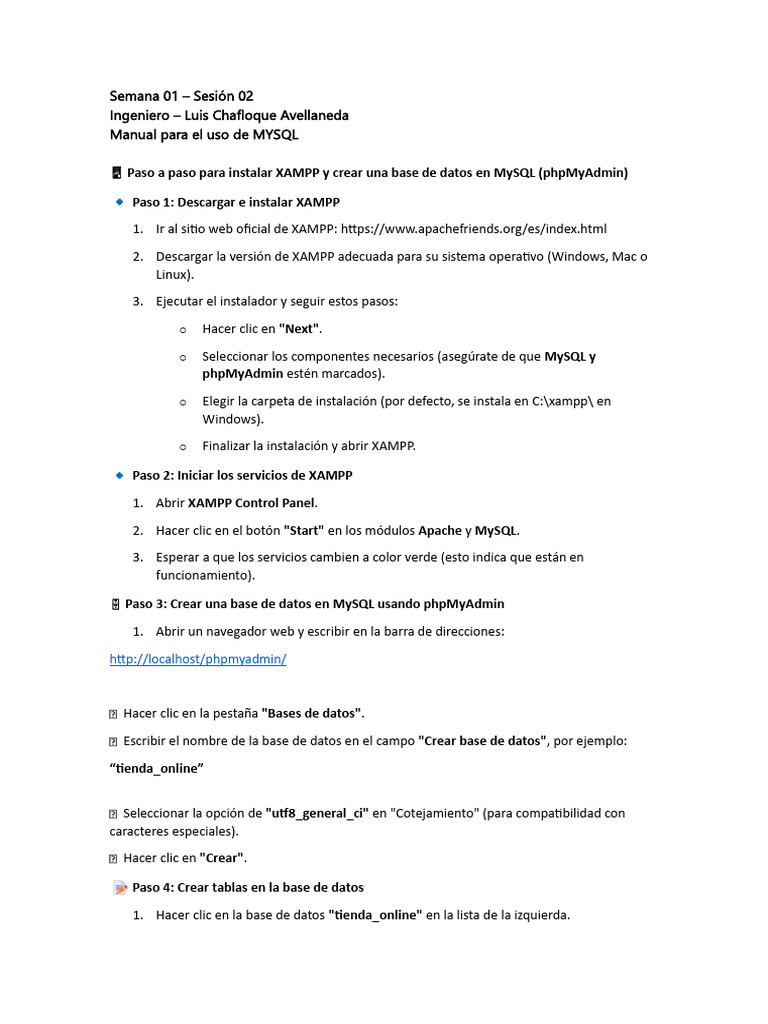 Guía para Instalar MySQL y XAMPP | PDF | SQL | Mi sql