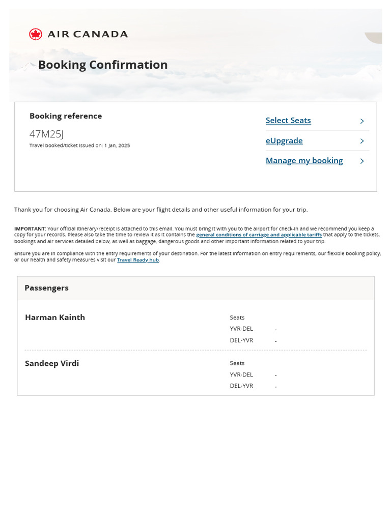 Air Canada - Booking Details | PDF | Aviation