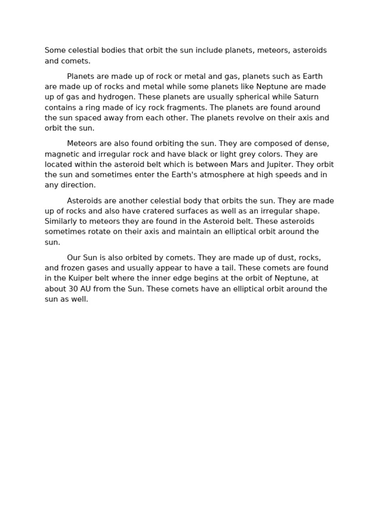 Celestial Bodies in The Solar System | PDF