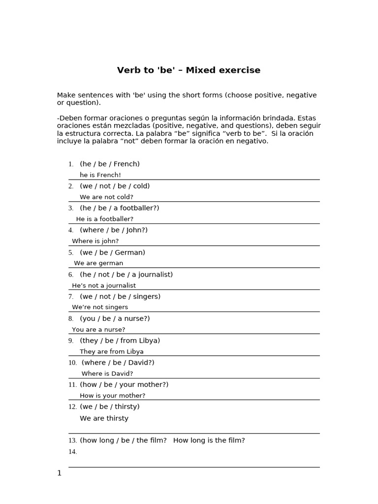 Verb To Be - Practice For The Exam | PDF